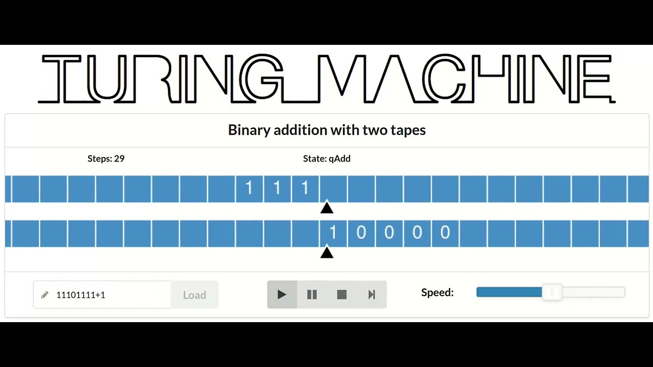 2-tape Turing Machine for two binary numbers addition. - YouTube