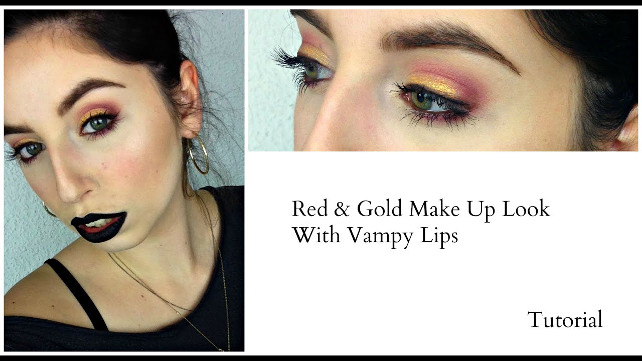 Red & Gold Make Up Look With Vampy Lips - YouTube