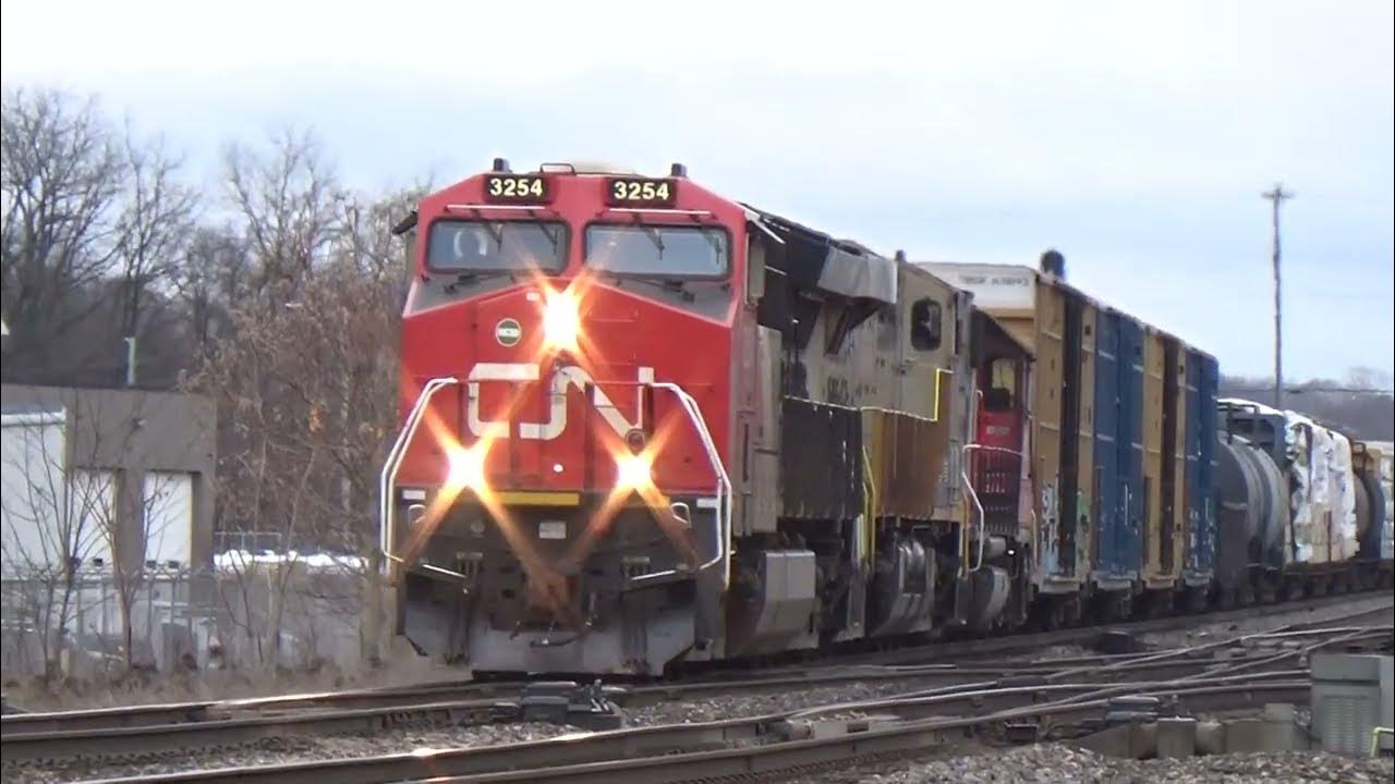 CN 3254,CN 3970 & CN 9600 Moving A Mixed Freight Train Eastbound Battle Creek Michigan 3/10/24 ...