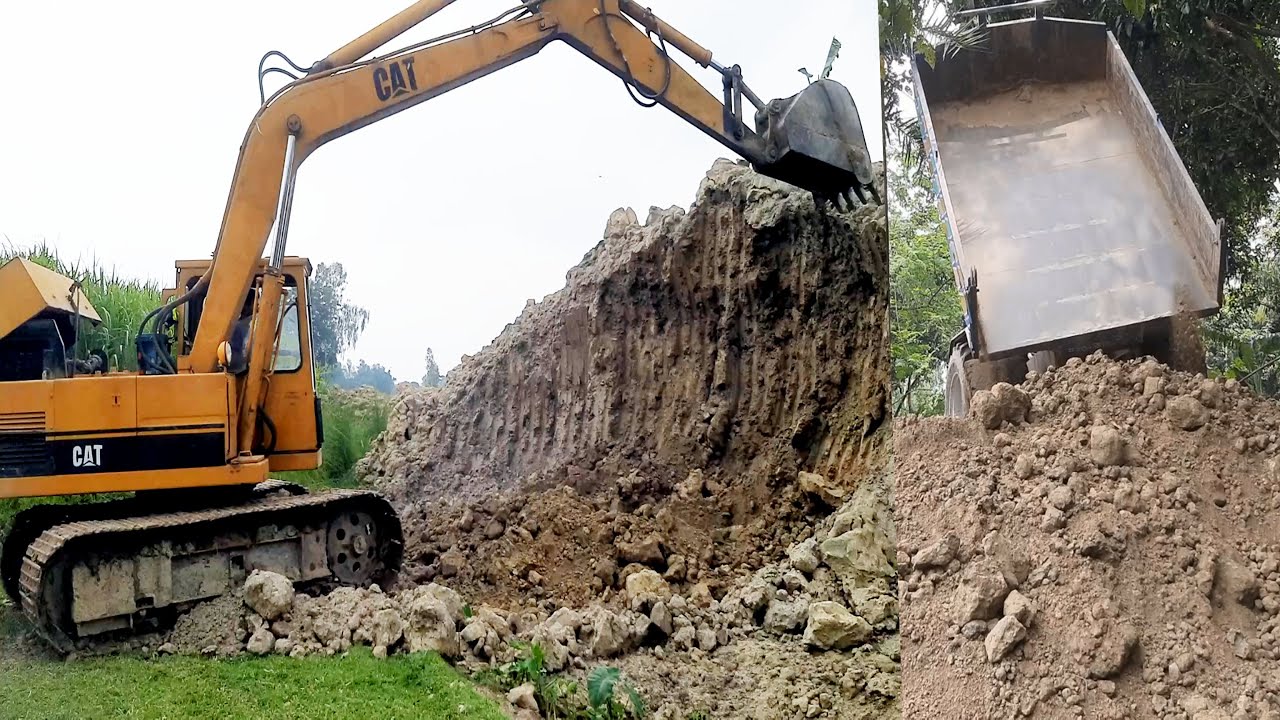 See earth filling being done by vehicular and truck vehicles - YouTube