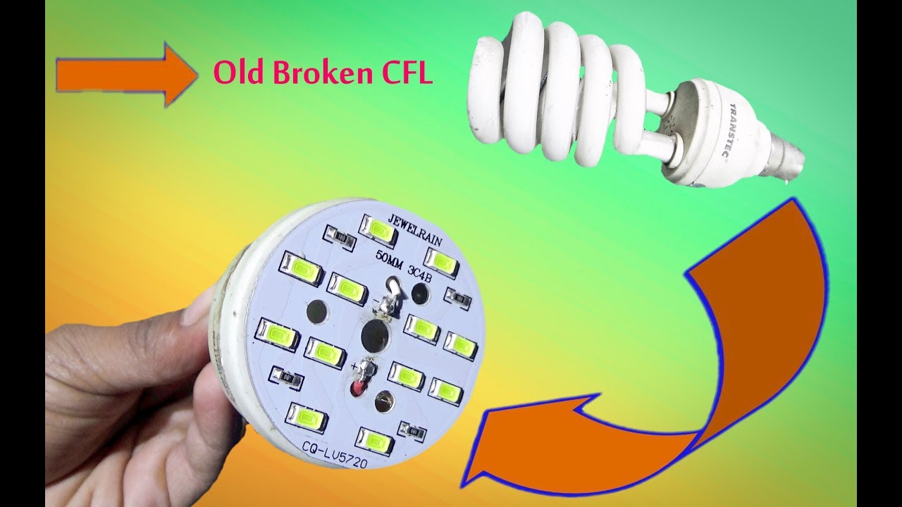 Homemade || Convert Old CFL To Super Bright SMD LED Light - YouTube