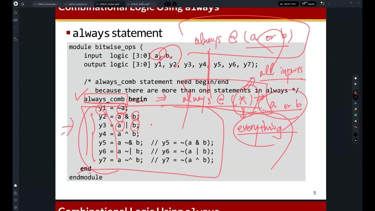 COSE221 - SystemVerilog: always, if/ese, and case statements - YouTube