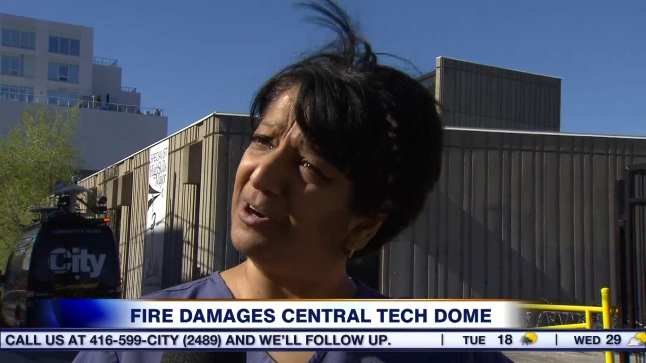 Central Tech dome goes up in flames - YouTube