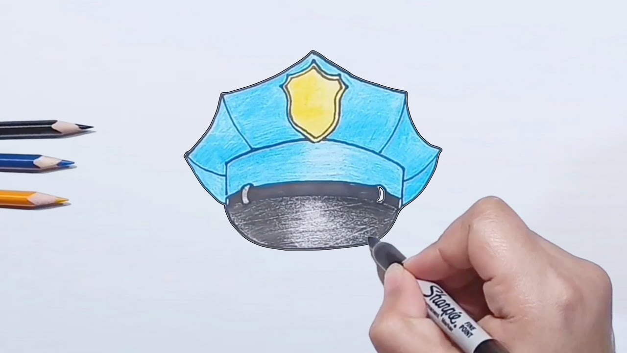 How to Draw a Police Hat Easy | Police Cap Drawing | Police Hat Drawing ...