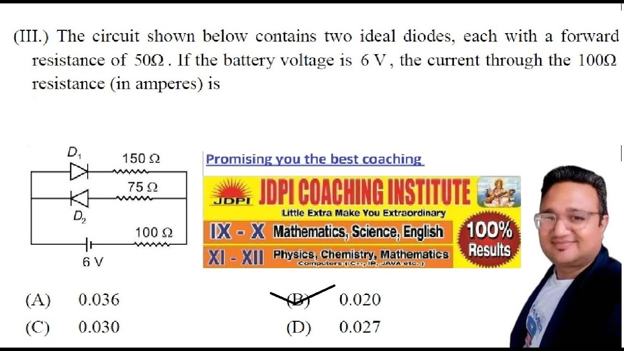 The circuit shown below contains two ideal diodes, each with a forward ...
