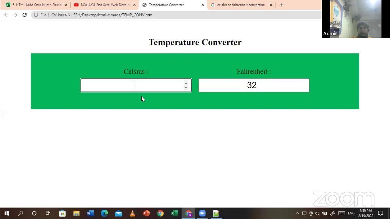 Temperature Converter using JavaScript ,Date:15/02/2022 - YouTube