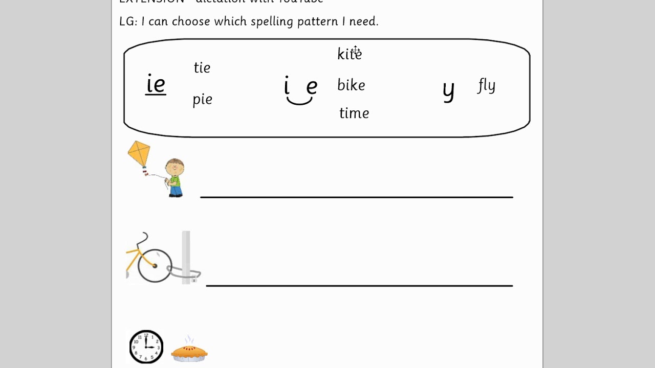 Tuesday 9th June - Reception PHONICS ie i_e y dictation sentences - YouTube