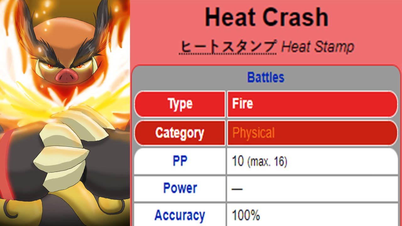 Heat Crash is a damage-dealing Fire-type move introduced in Generation ...