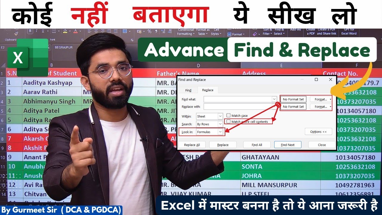 Excel Advanced Find & Replace in Hindi | How to use Find and Replace in Excel - YouTube