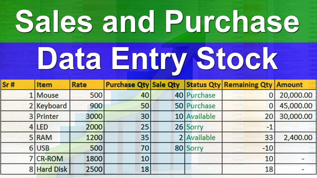 Excel Sales Purchase Data Entry | Daily Purchase Entry in Excel ...