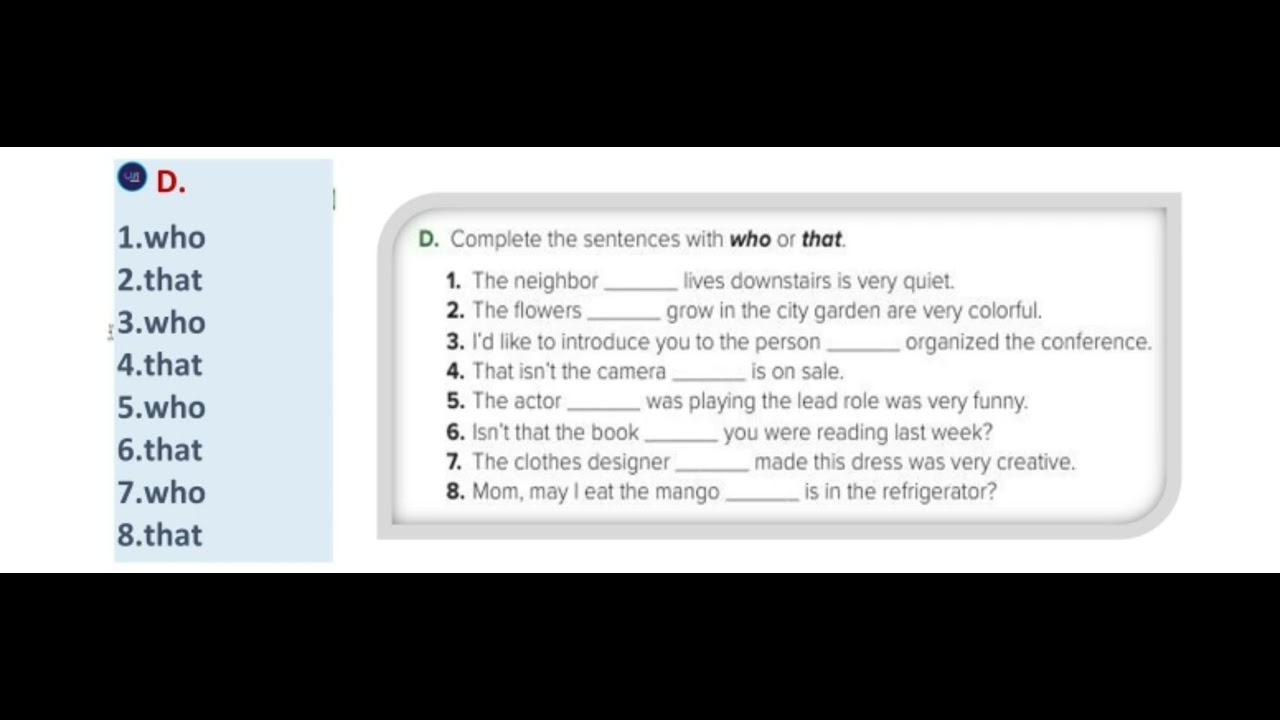 Complete the sentences with who or that - YouTube