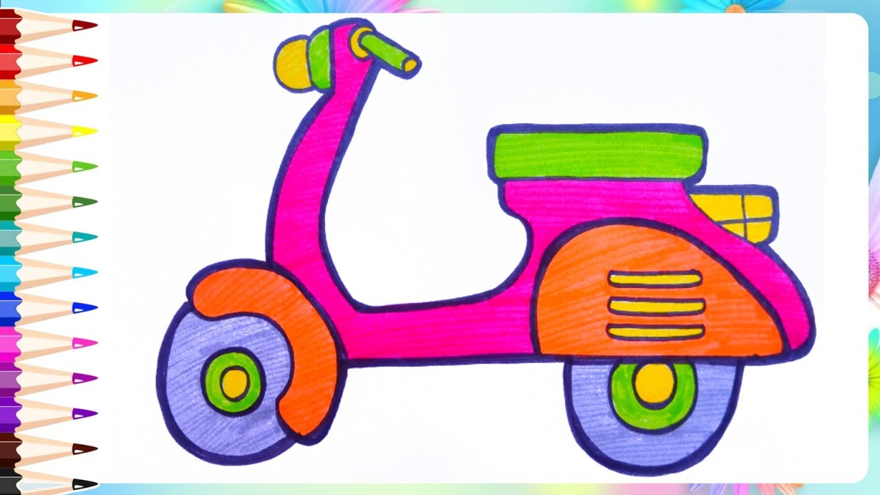 Scooter Drawing for kids, painting and coloring, Toodlers #bacho_ki ...