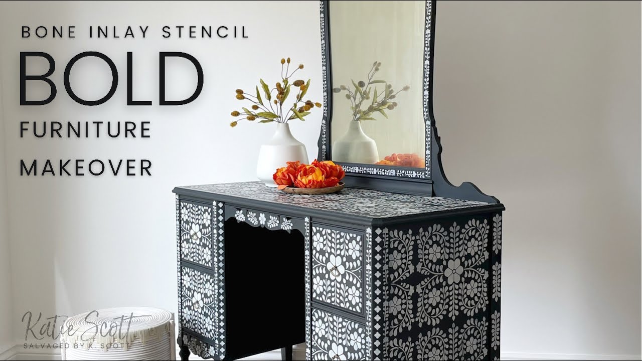Using a Bone Inlay Stencil for a BOLD FURNITURE MAKEOVER - YouTube