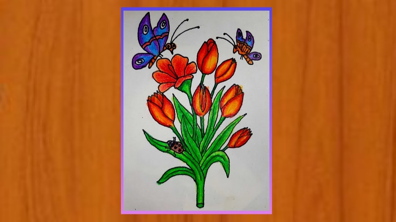 How to draw a flower and butterfly - YouTube