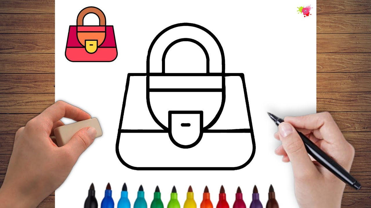 Hand Bag drawing for Kids | How to draw a Hand bag for kids and girls ...