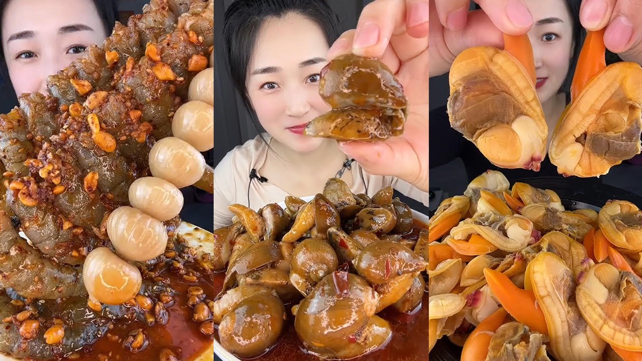【Yummy】Eating show：Spicy sauce skewered shrimp+spicy abalone snails ...