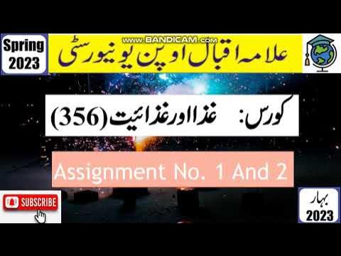 ⏩ AIOU Code 356 Solved Assignment No. 1 & 2 Spring 2023 | Subject: Food & Nutrition | Level:FA/I ...