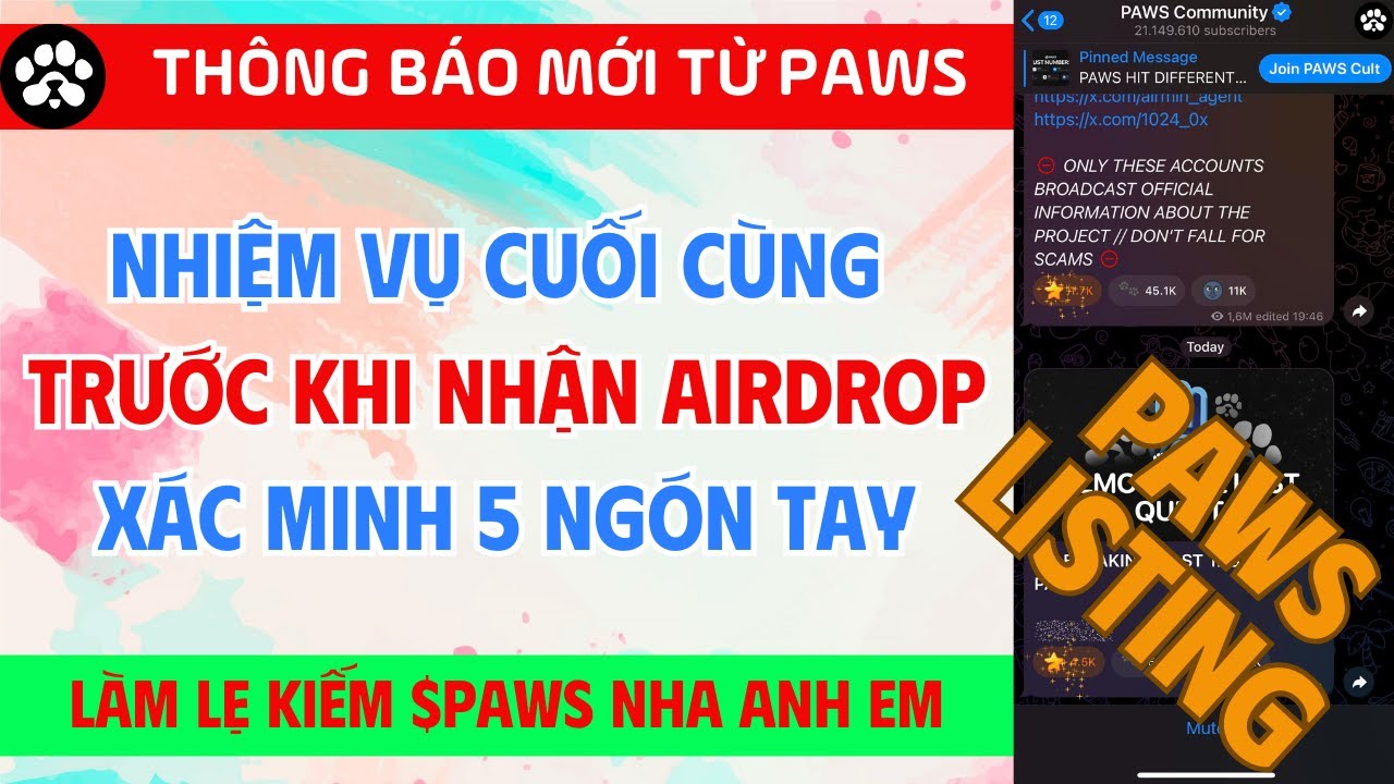 PAWS THÔNG BÁO: NHIỆM VỤ CUỐI CÙNG XÁC MINH 5 NGÓN TAY ĐỂ NHẬN PAWS ...