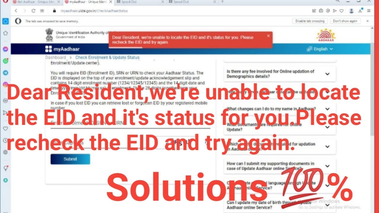 Dear Resident,we're unable to locate the EID and it's status for you ...