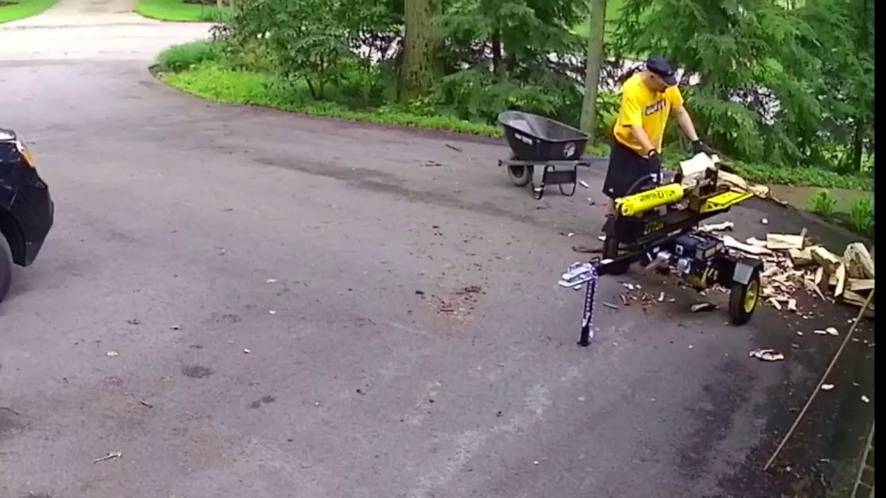 Log splitter accident - YouTube