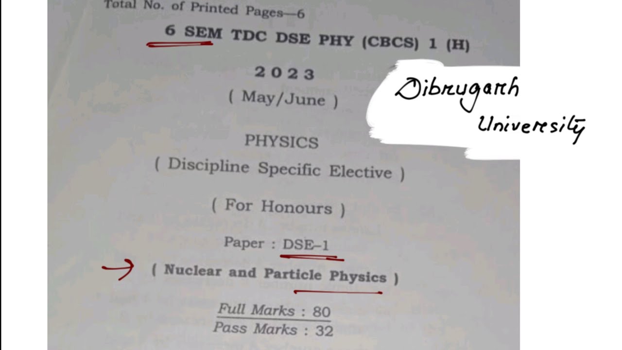 Nuclear and Particle Physics Paper 2023 solved Dibrugarh University ...