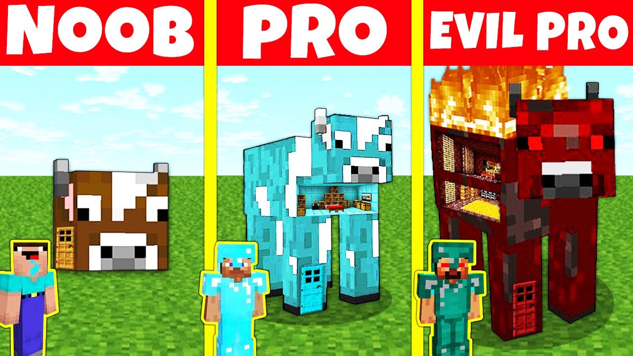 Minecraft Battle: NOOB vs PRO vs EVIL PRO: COW HOUSE BUILD CHALLENGE ...