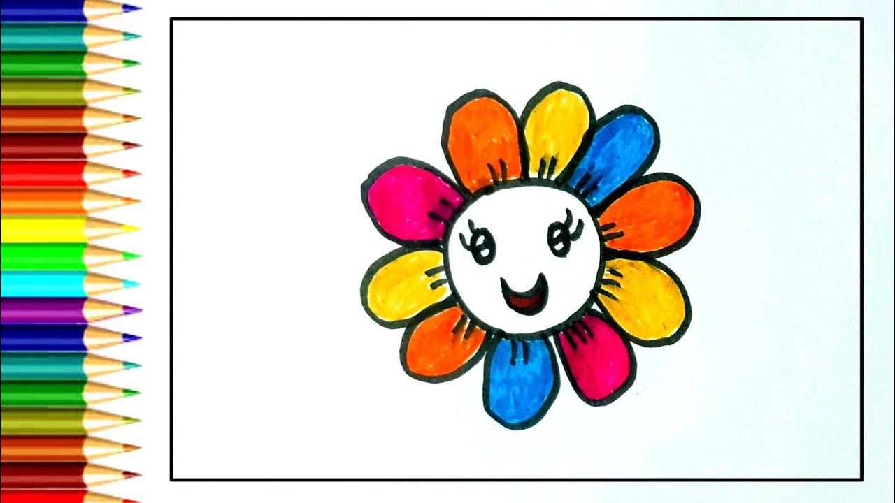Colourful Flower Drawing for kids | How to draw flower drawing step by ...