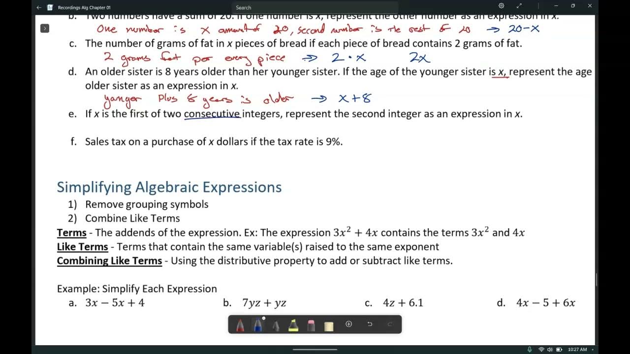 Alg II - 1.4 Part 04 - Writing Algebraic Expressions - YouTube