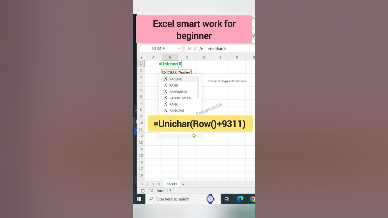 How to use unichar function in Excel tips and tricks #focusinguide #tutorial #exceltips #shots ...