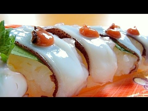 Eating Japanese food Sushi "Nama-tako nigirizushi" Raw Octopus (ASMR ...