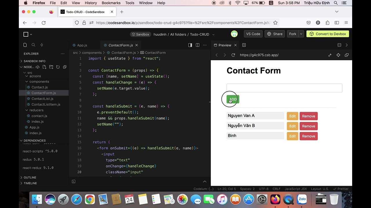 Sử dụng Redux lưu trữ dữ liệu người dùng qua ứng dụng Contact trong ...