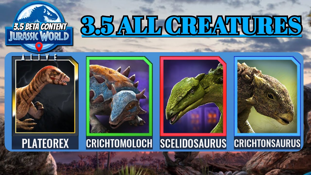 FIRST LOOK- 3.5 ALL CREATURES! Jurassic World Alive - YouTube