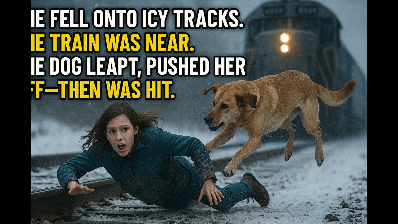 She fell onto icy tracks. The train was near. The dog leapt, pushed her ...