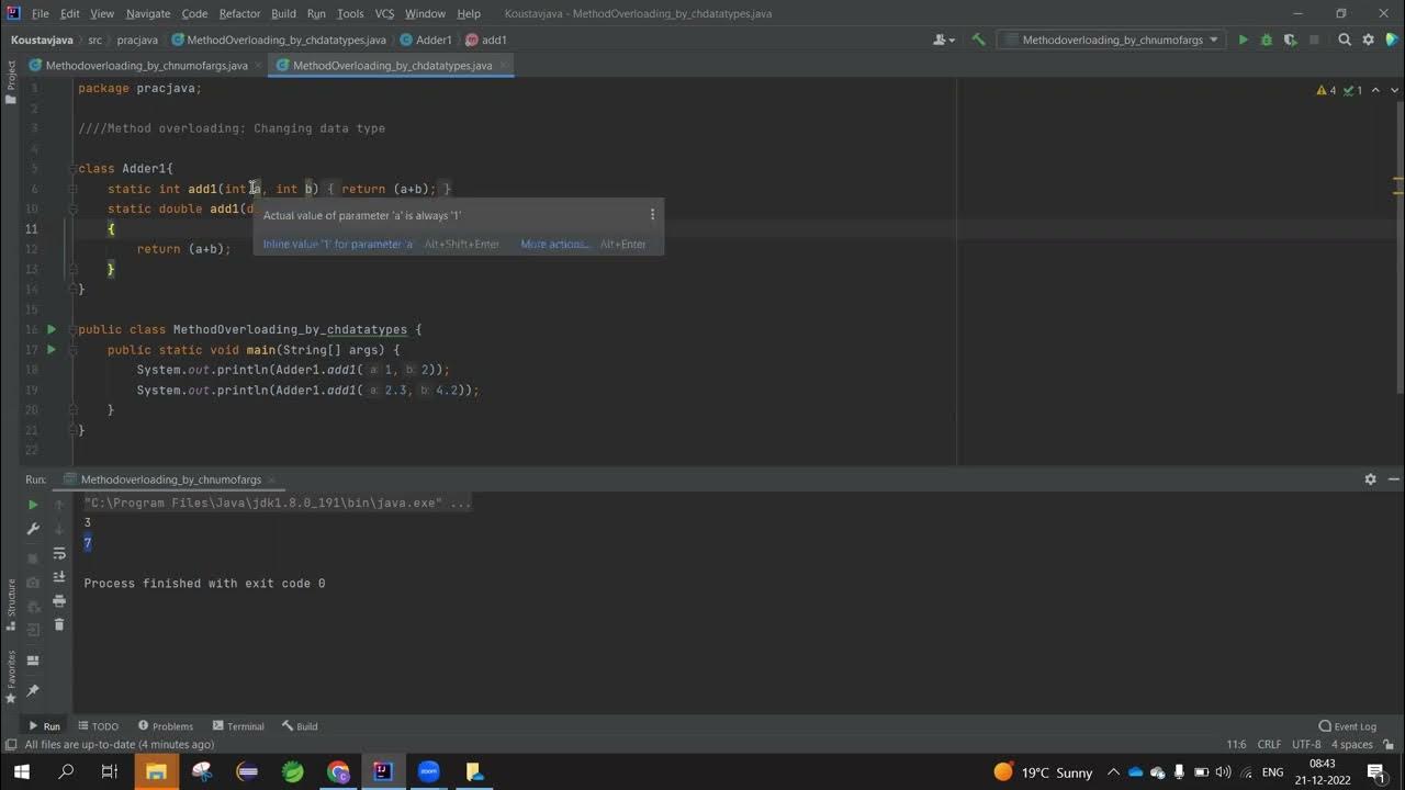 Method Overloading by changing data type of arguments || Java Session || CodeTav Management ...