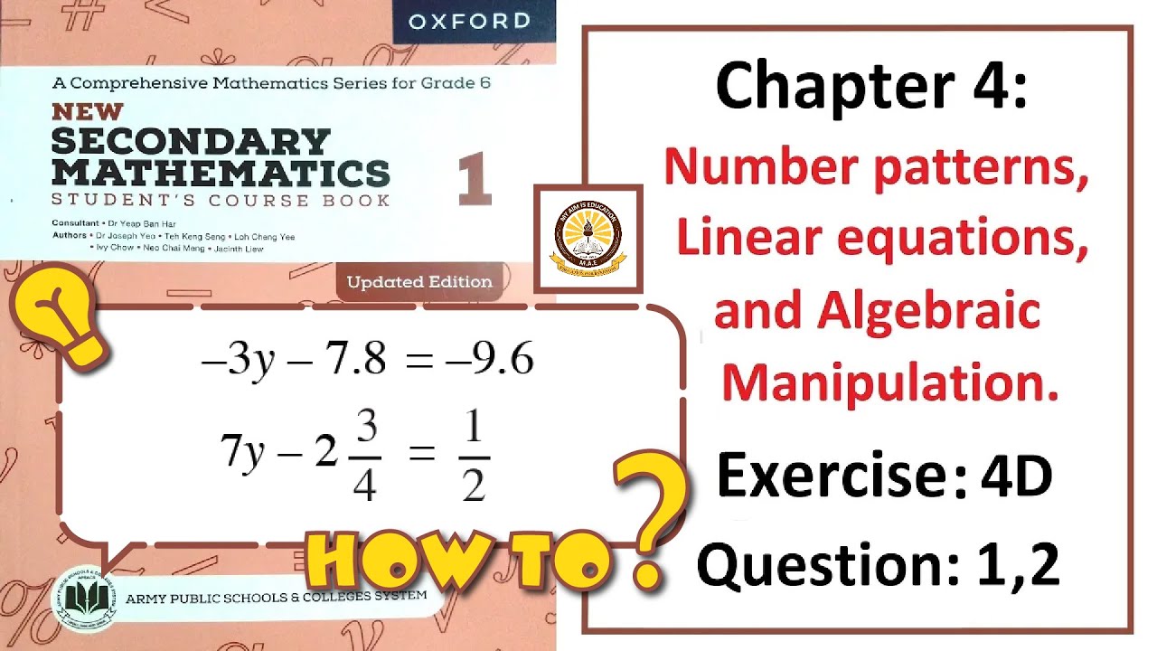 Exercise 4D Questions 1 & 2 (Algebra) – Math Class 6 Army Public School ...