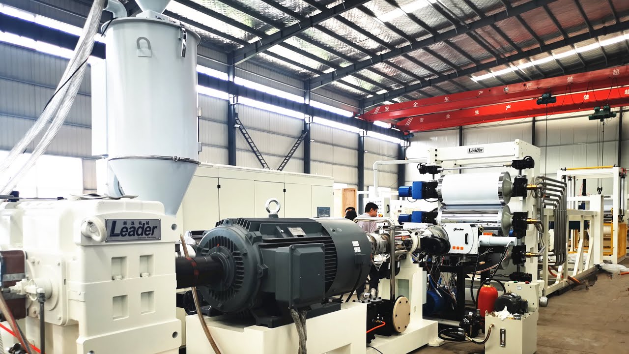 PS HIPS thermoforming sheet extrusion line extruder machine - YouTube