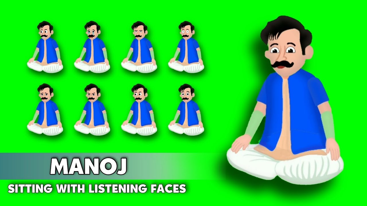 green screen Indian 2D cartoon character village man manoj with sitting ...