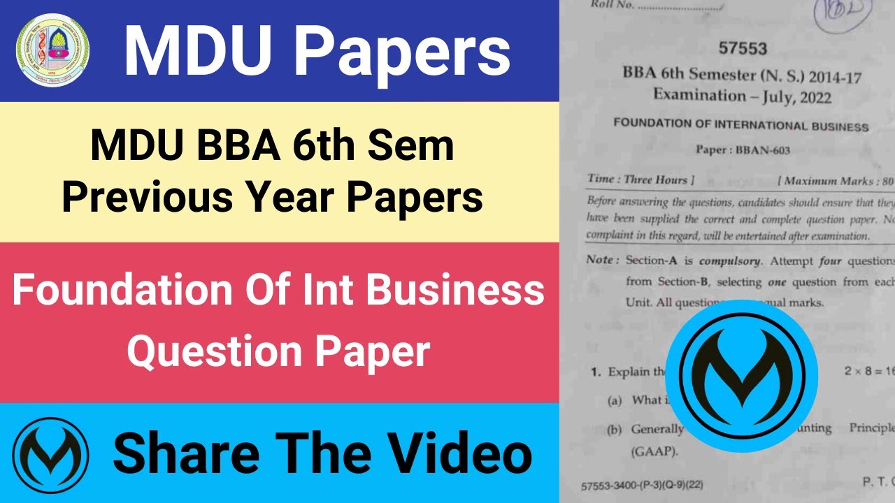 MDU BBA 6th Sem Foundation Of International Business Previous Year ...