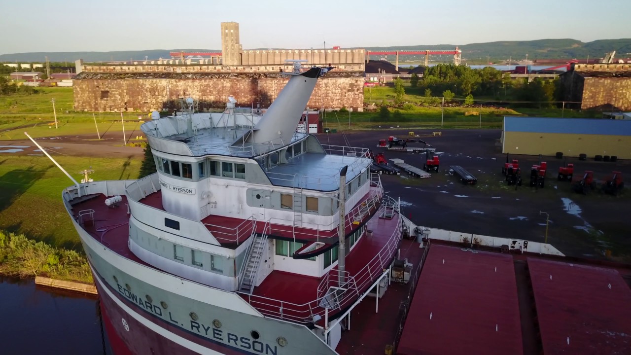 Exploring Duluth Harbor Aerial Flyover Edward L Ryerson Ore Carrier ...