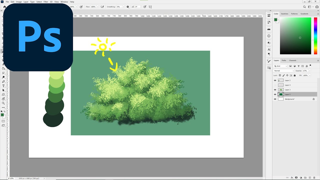 How to paint Ghibli bush | Photoshop | xyr - YouTube