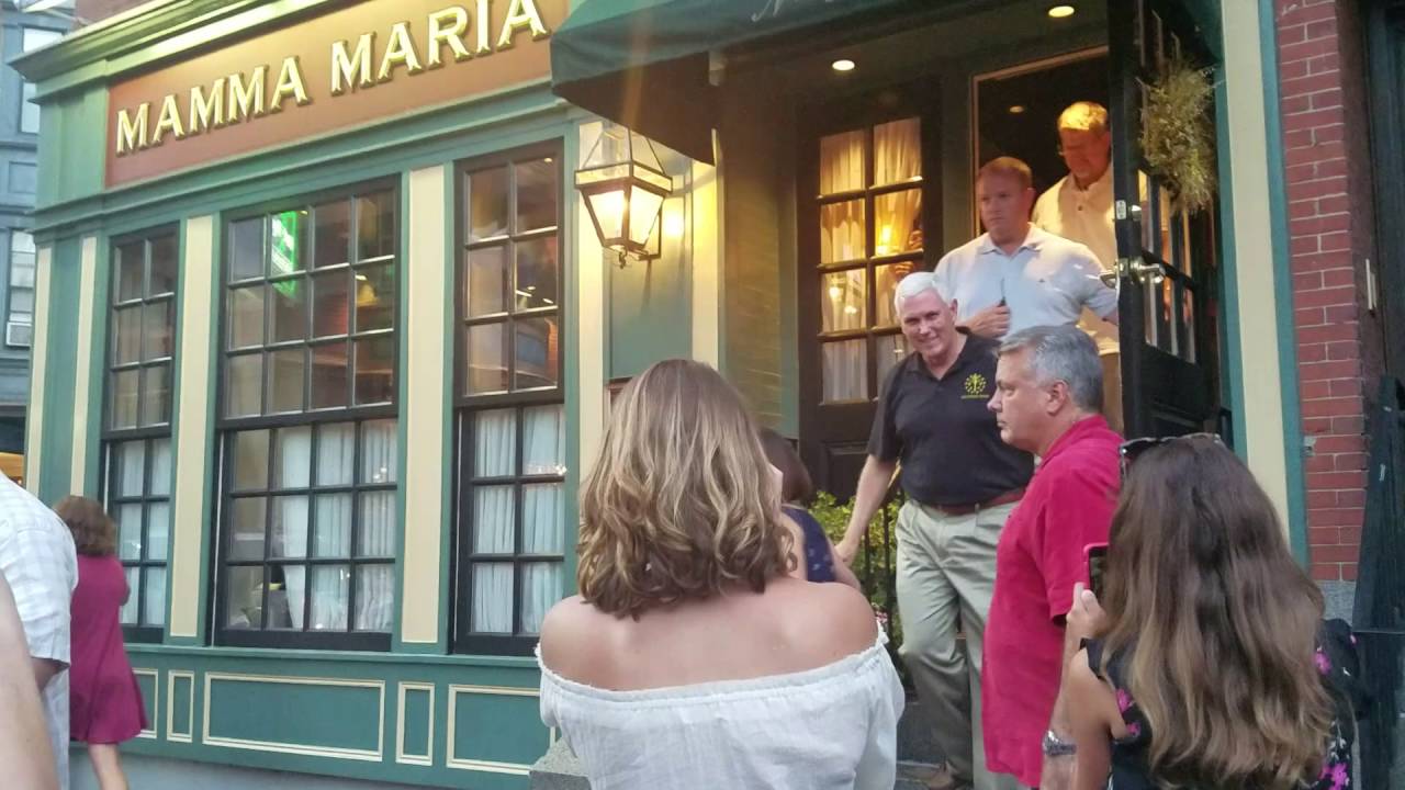 Mike Pence leaving Mama Maria's in Boston North End - YouTube