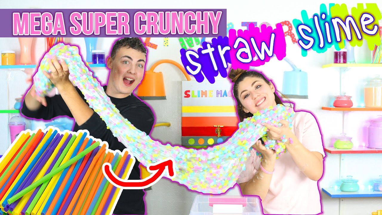 MEGA Super Crunchy STRAW SLIME!! | Giant slime made with straws ...