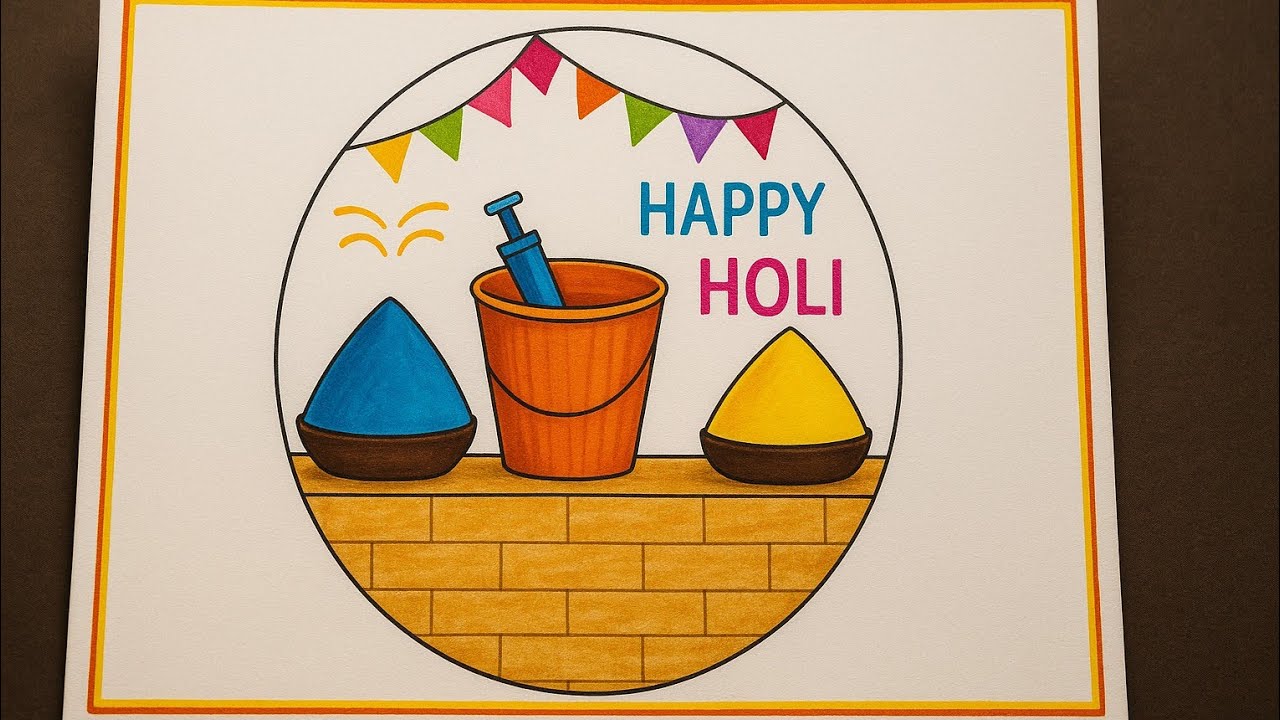 Easy Happy Holi Drawing How to Draw Holi Festival Celebrate - YouTube