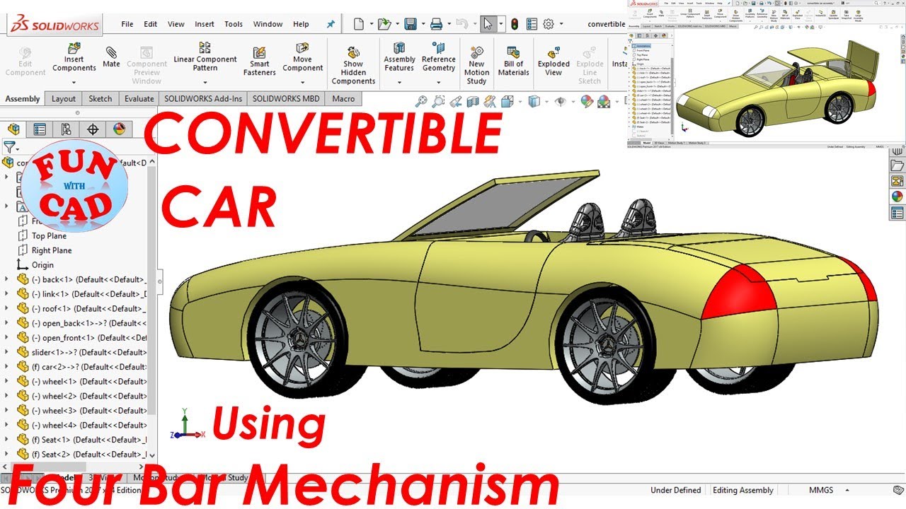 SOLIDWORKS Design and Assembly CONVERTIBLE CAR design | Convertible CAR ...
