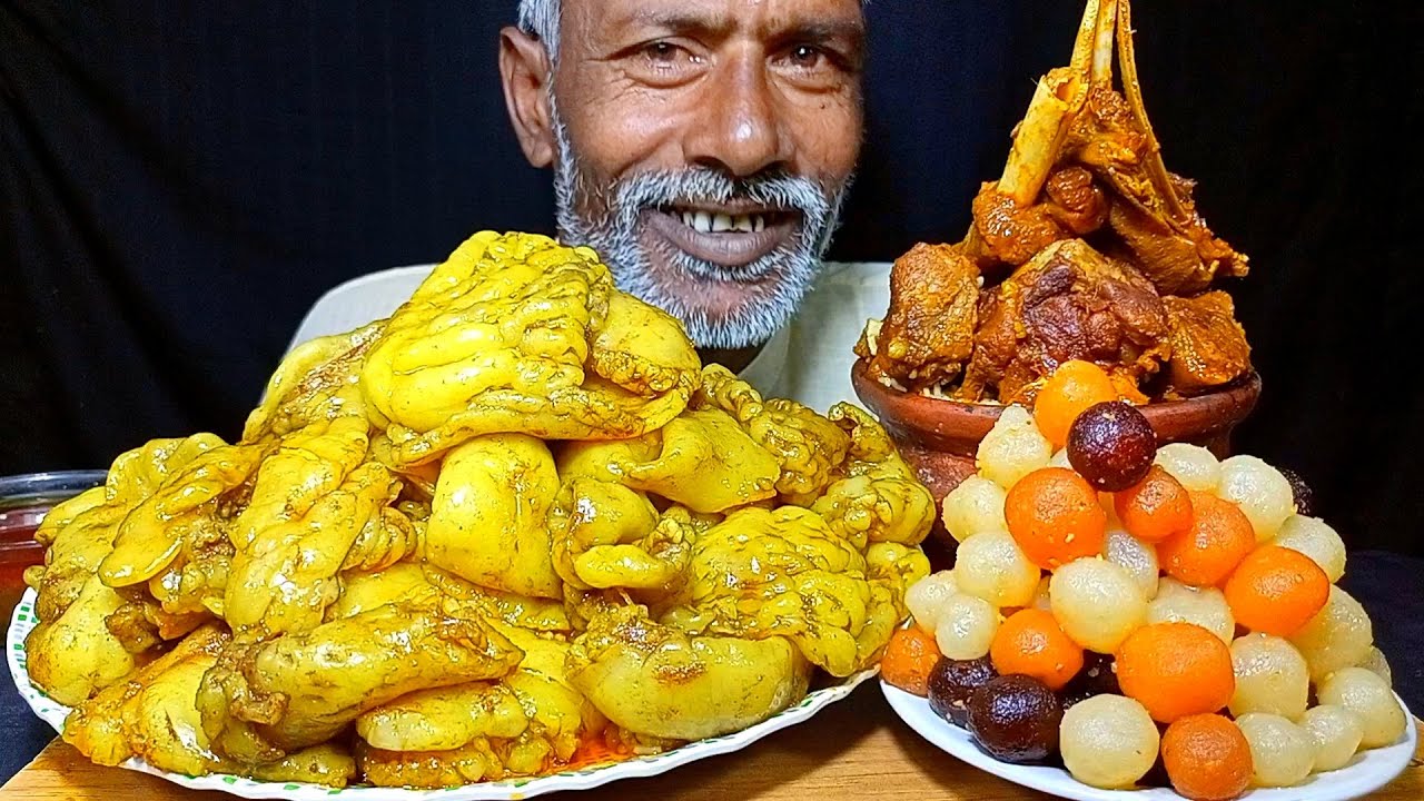 EATING MOST OILY MUTTON FAT CURRY,SPICY MUTTON CURRY || ROSHOGOLLA WITH ...
