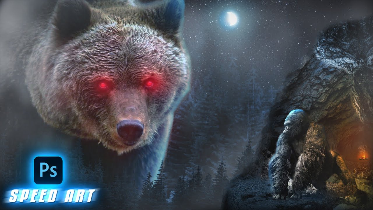 Giant bear VS king kong-Photoshop Manipulation Speed Art | Glowing ...