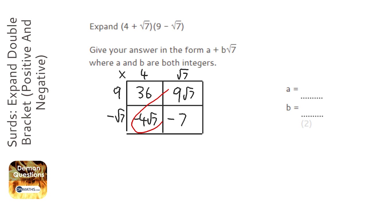 Surds Expand Double Bracket Positive And Negative Grade 9 Onmaths Gcse Maths Revision 9285