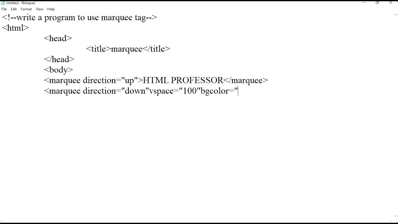 learn html programs(13 program) use of marquee direction white spaces ...