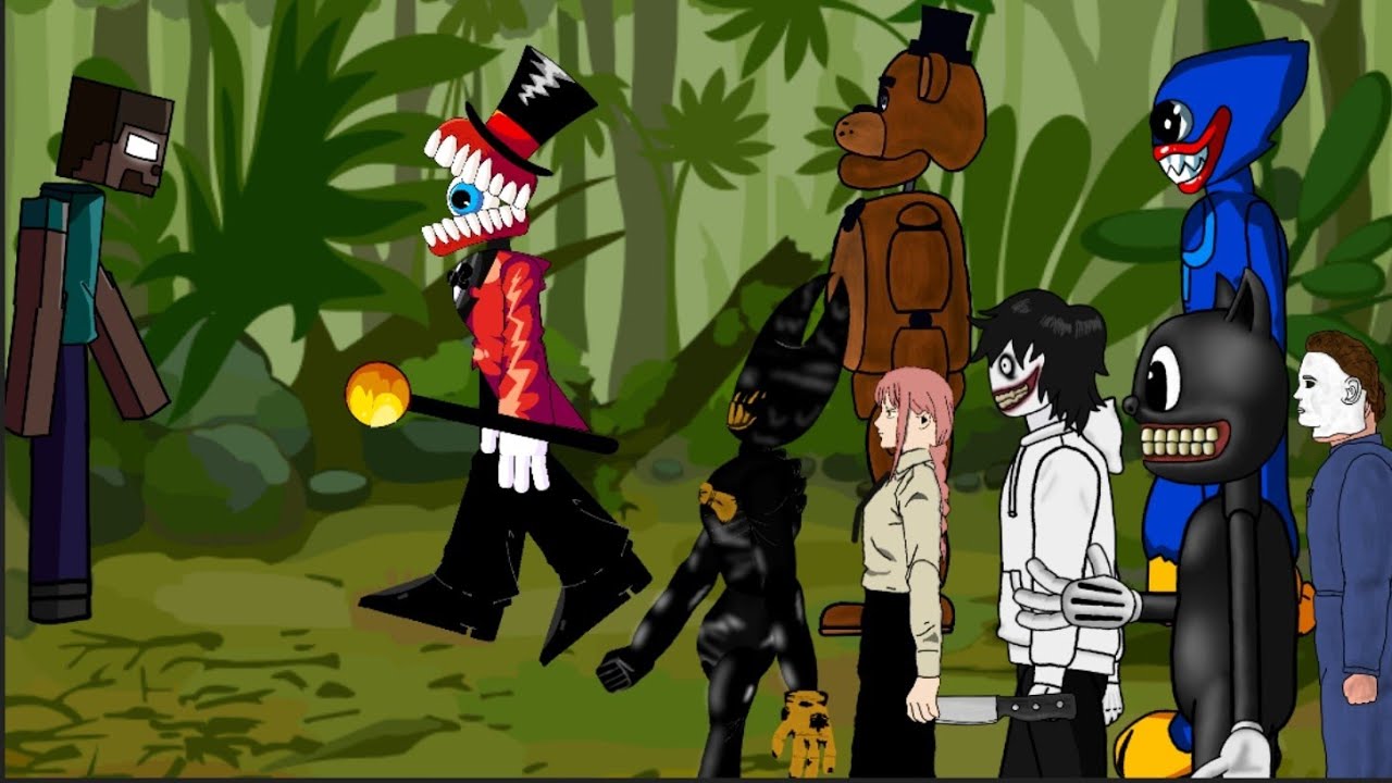 Herobrine vs Caine, Bendy, Huggy Wuggy, Freddy Fazbear, Cartoon Cat ...
