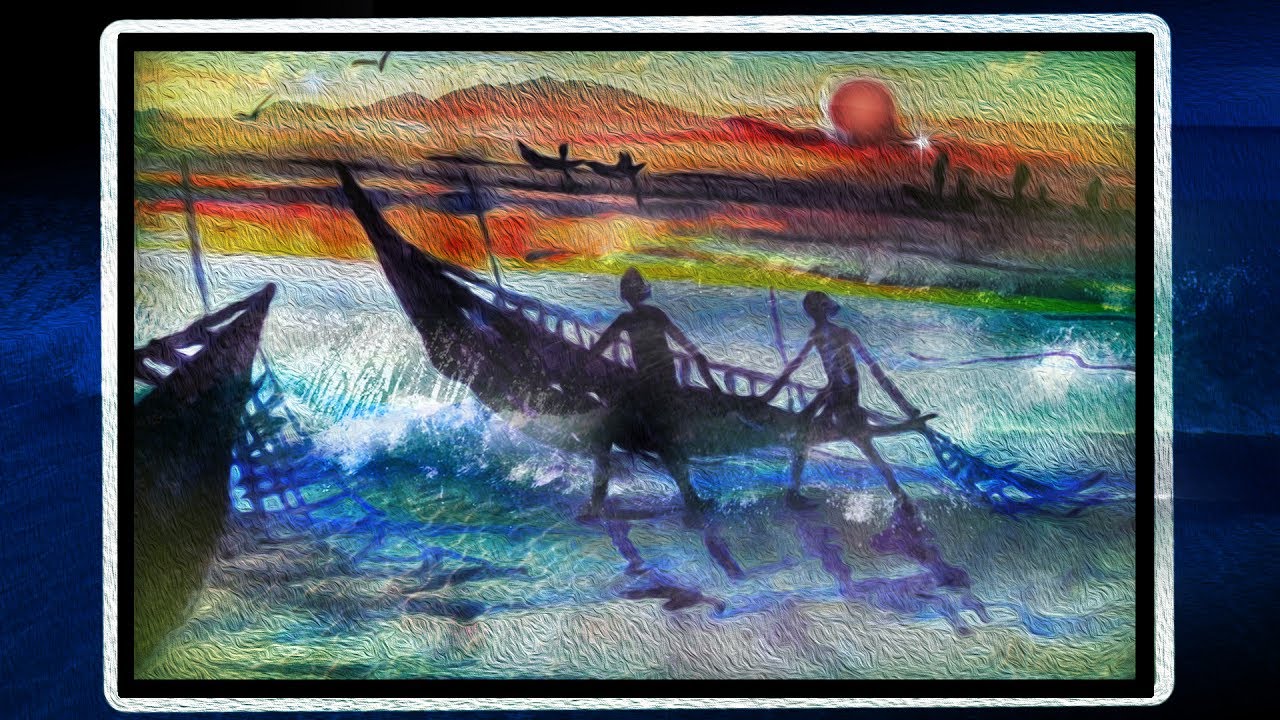 WATERCOLOR PAINTING||How to Draw a Fisherman in a Boat & Sunrise at sea ...